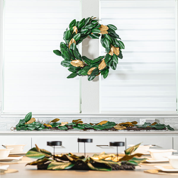 30” Green & Gold Magnolia Wreath – Zaina Home